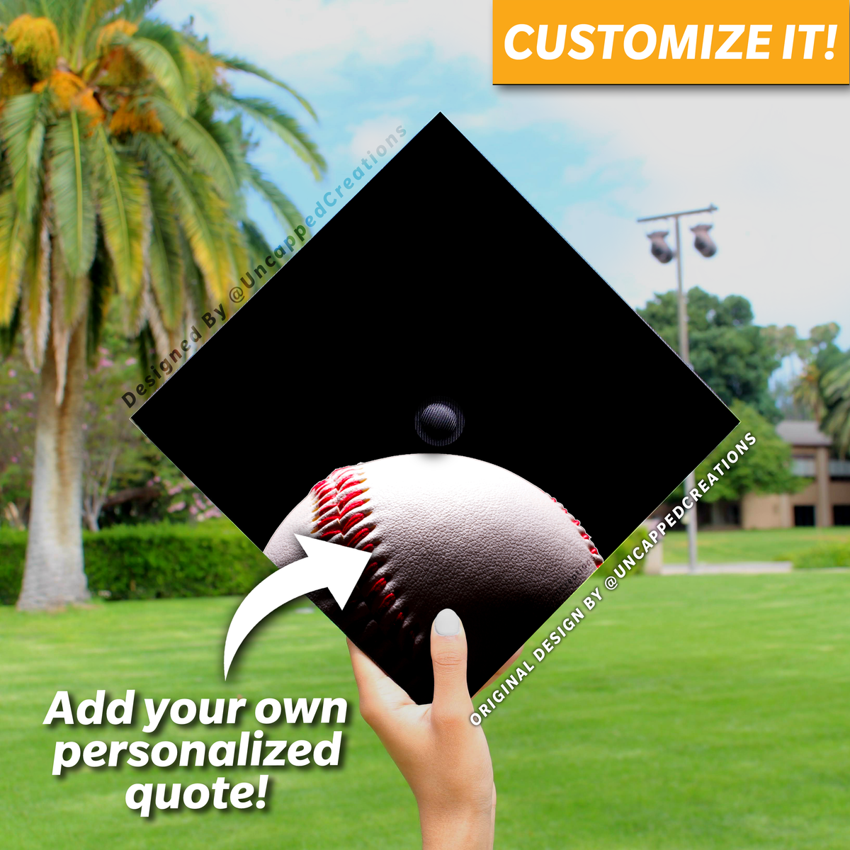 BASEBALL GRADUATION CAP | Printed Custom Quote Topper – Uncapped Creations