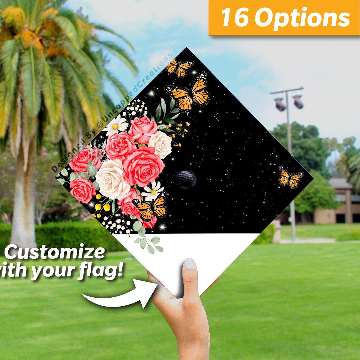 Flower & Flag Grad Cap - PRINTED Topper – Uncapped Creations