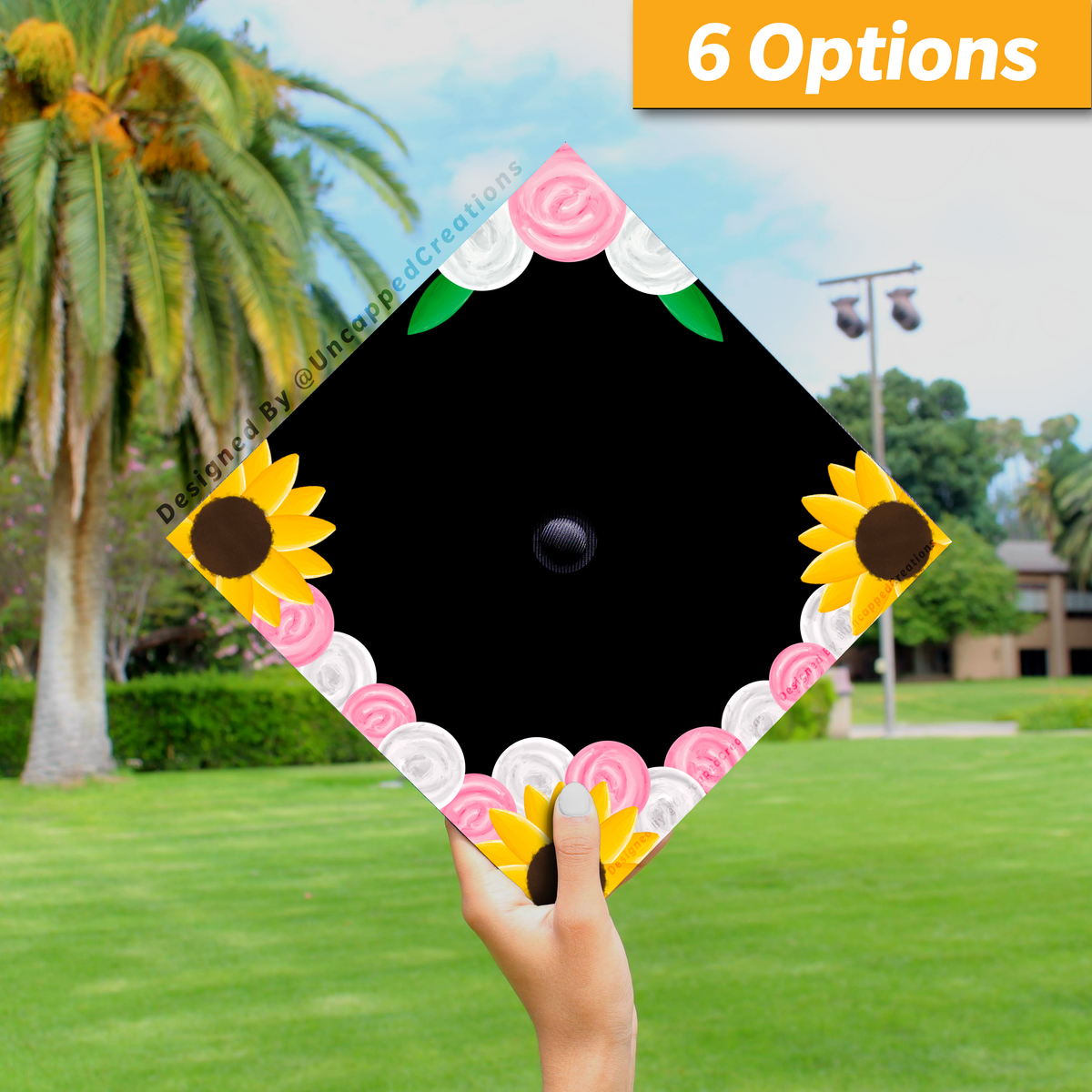 Roses and Sunflowers Grad Cap - PRINTED Topper – Uncapped Creations