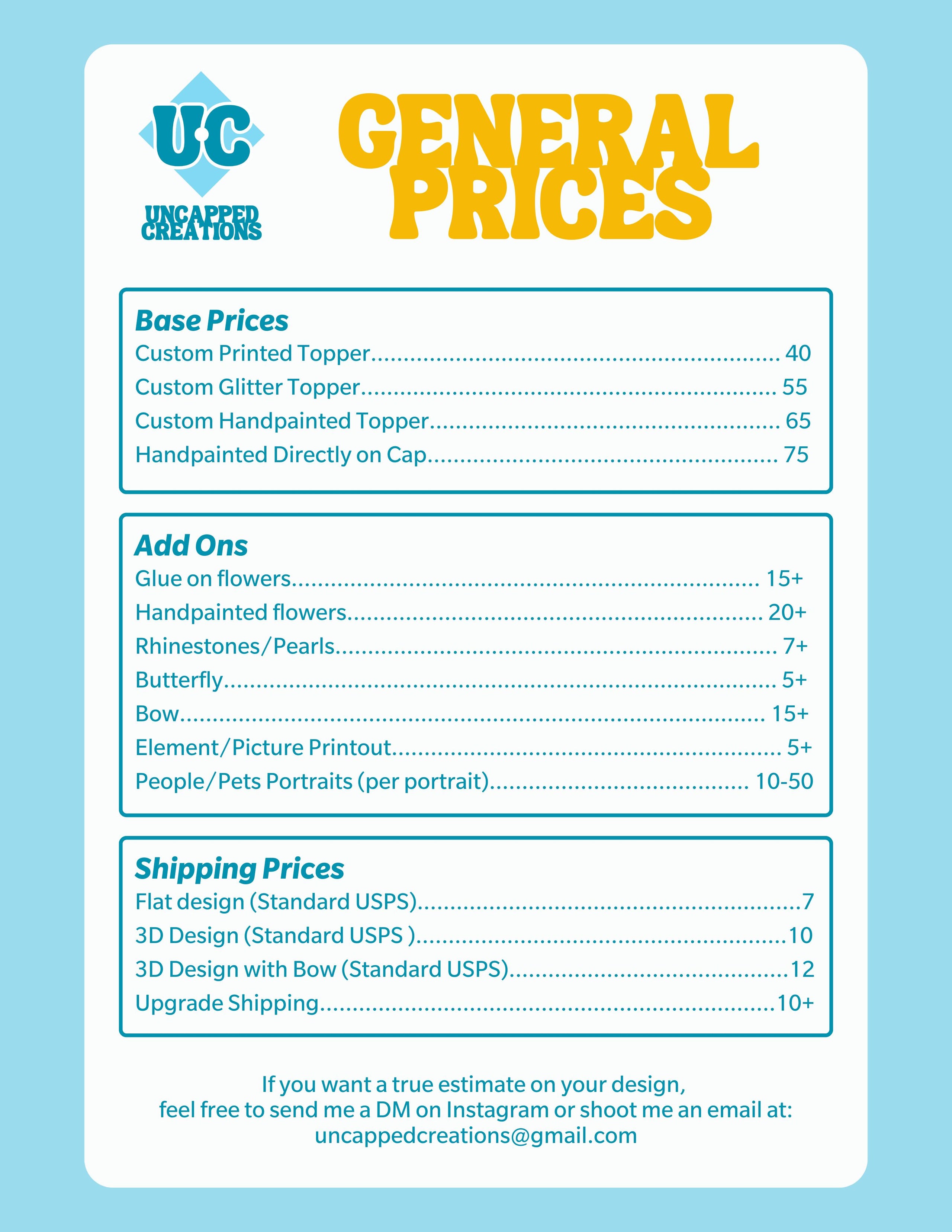 Prices – Uncapped Creations