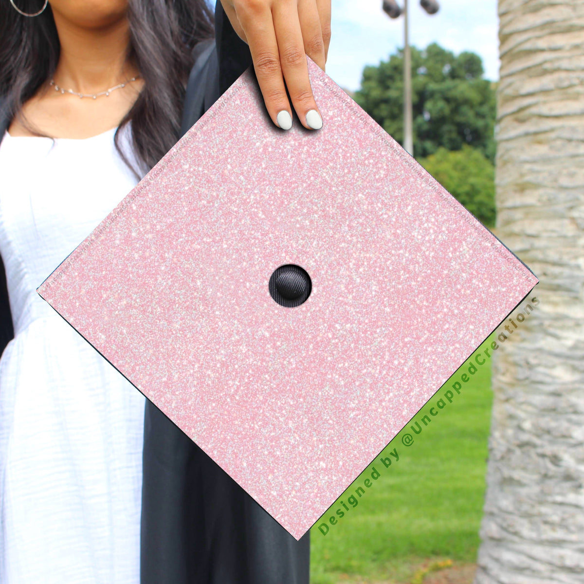LIGHT PINK GLITTER Grad Cap Topper – Uncapped Creations