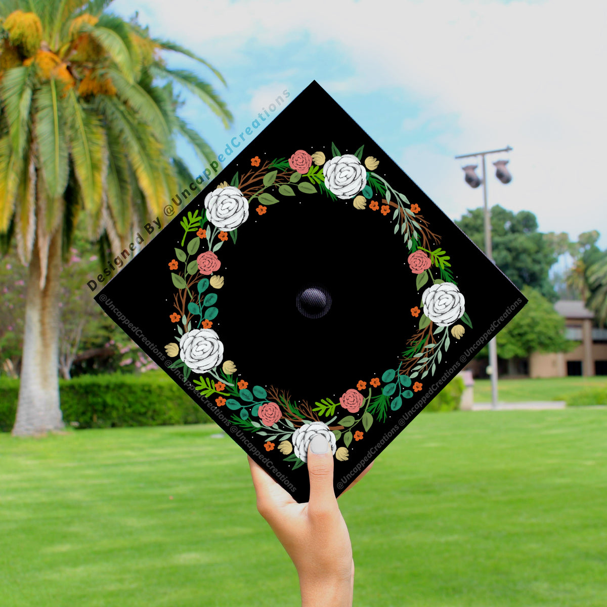 Watercolor Wreath Grad Cap - PRINTED Topper – Uncapped Creations