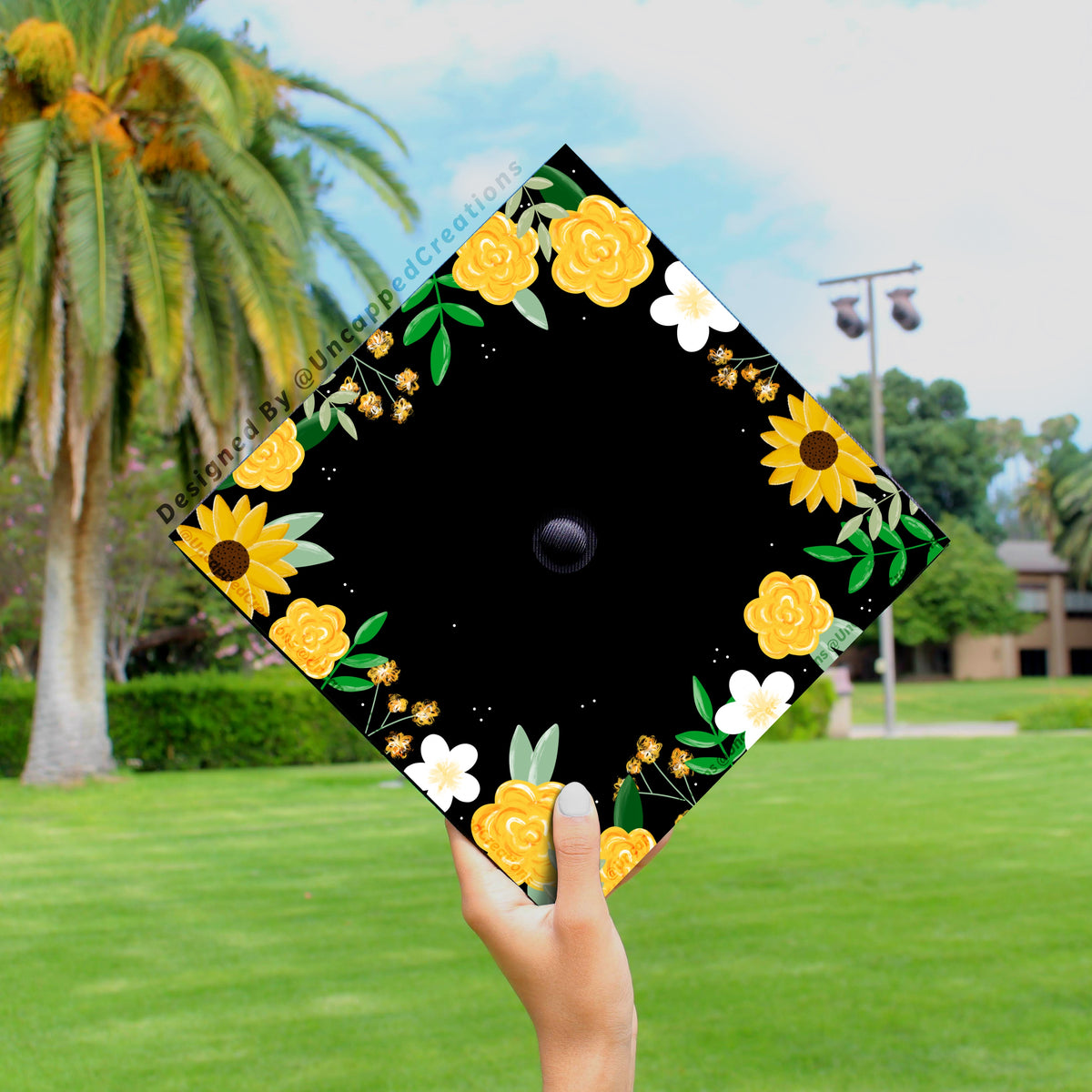 Yellow Floral Grad Cap - PRINTED Topper – Uncapped Creations