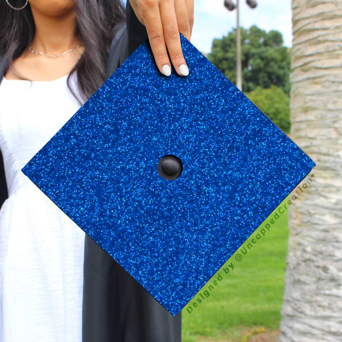 BLUE GLITTER Grad Cap Topper – Uncapped Creations