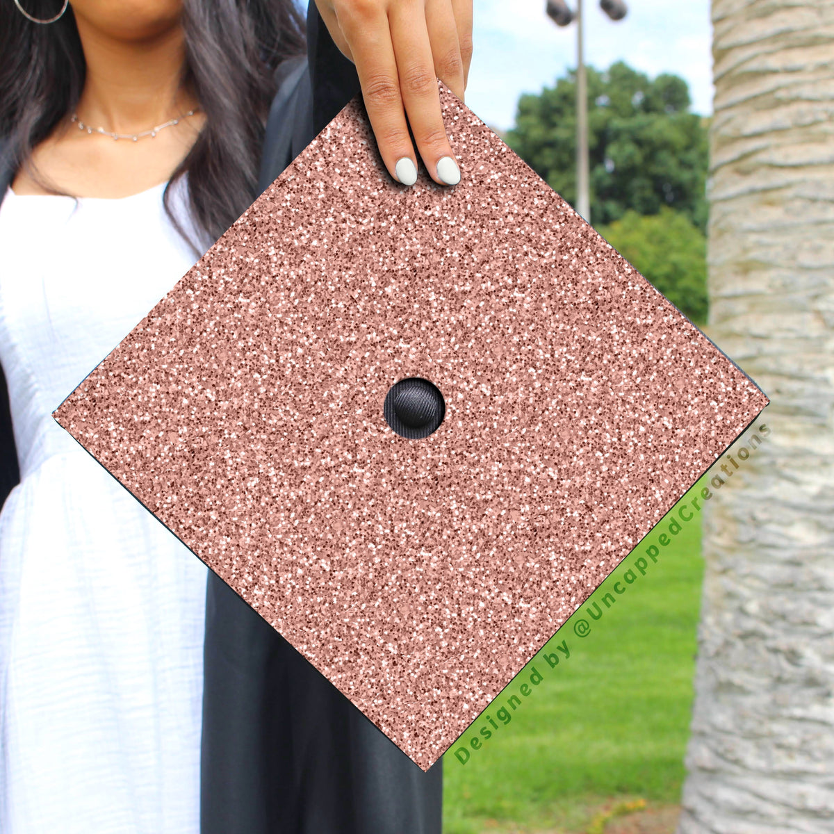 ROSE GOLD GLITTER Grad Cap Topper – Uncapped Creations