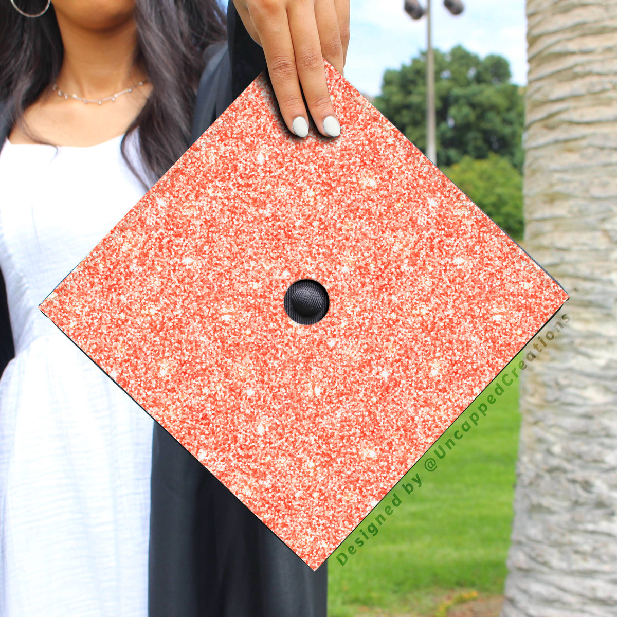 PEACH GLITTER Grad Cap Topper – Uncapped Creations