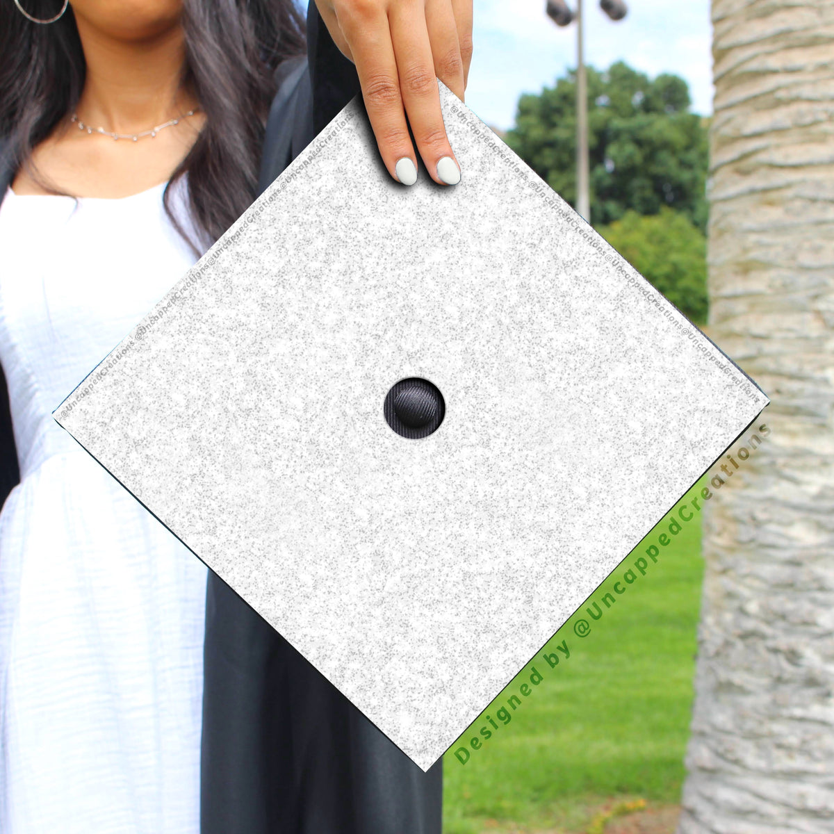 WHITE GLITTER Grad Cap Topper – Uncapped Creations